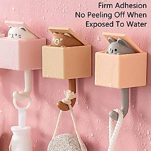 SEIWEI 2Pcs Creative Adhesive Coat Cat Hook, Cute Cat Key Holder for Wall, Plastic Home Storage Utility Wall Decorations Hanger Pet Hooks for Hanging Hat Key Towel Scarf Bags, Punch Free - Pink