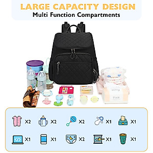 LORADI Large Capacity Diaper Bag Backpack with Storller Clips, Water-Resistant Travel Backpack with Anti-Theft Pocket, Black