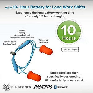 Plugfones Basic Pro Wireless Bluetooth in-Ear Earplug Earbuds - Noise Reduction Headphones with Noise Isolating Mic and Controls (Blue & Orange)