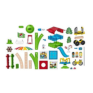 Fisher-Price Wonder Makers Slide & Ride Schoolyard - 75+ Piece Building and Wooden Track Play Set for Ages 3 Years & Up