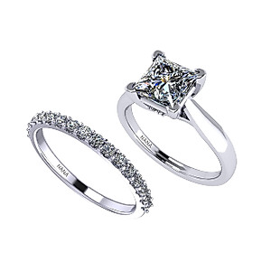 NANA Jewels 2.00ct Princess Lucita Solitaire Engagement Ring Wedding Set Pure Brilliance Zirconia in Silver Size 7