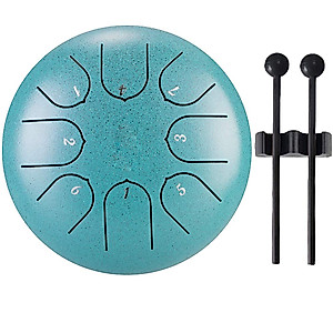 Steel Tongue Drum - 8 tones 6 Inches-Percussion Instrument - C-Key Handpan Drum with Bag, Mallets, Finger Picks, Notes Stickers for Personal Meditation, Yoga, Zen, Concert (Green)