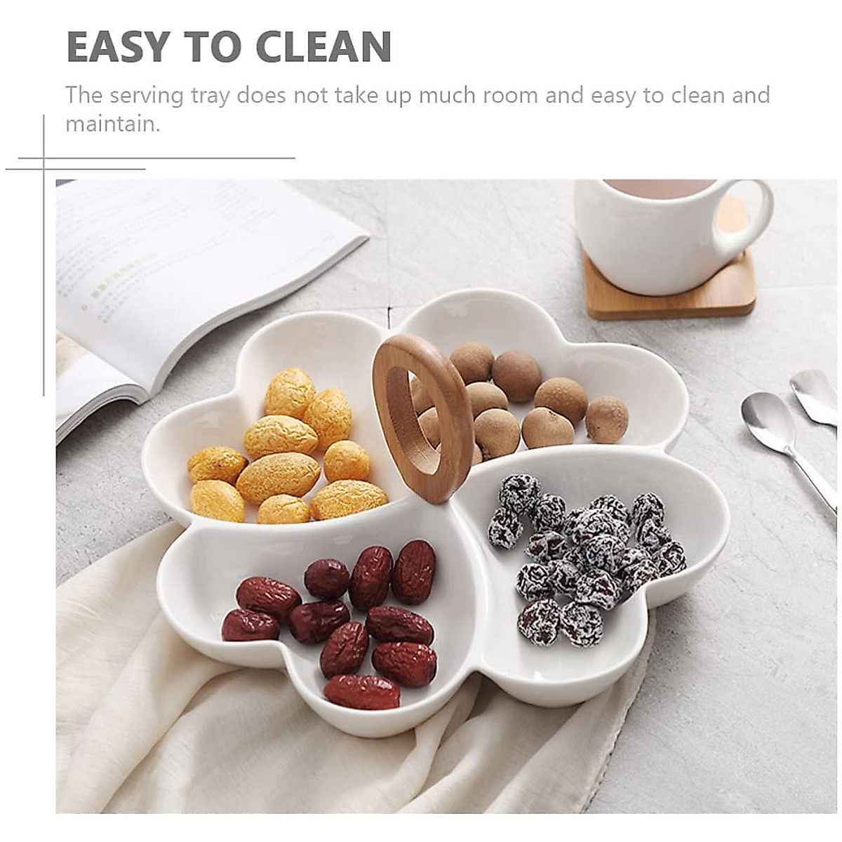 Cabilock Heart-shaped Dim Sum Plate Veggie Dip Fruit Basket Bowl Snack Serving Plate Divided Appetizer Tray Appetizer Serving Tray Porcelain Jewelry Plate Food White Ceramics Bamboo Camping