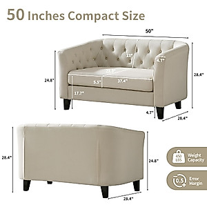 Husbedom 50" Loveseat Sofa, Contemporary Small Couch with Button Tufted Décor, Love Seats Furniture for Small Spaces, Living Room, Bedroom, Apartment, Dorm, Beige