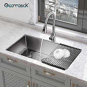 Gaomasck Nano Kitchen Sink,30 Inch Single Bowl Workstation Sink,Undermount Kitchen Sink,Stainless Steel Kitchen Sink with Strainer & Roll-Up Drying Rack,16 Gauge