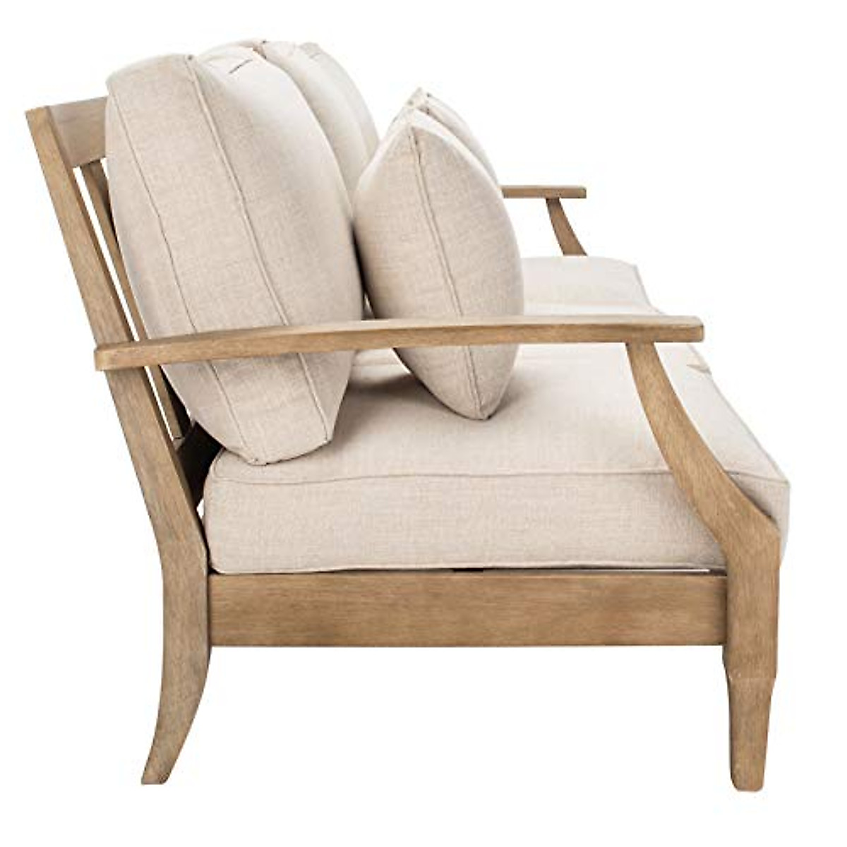 SAFAVIEH Couture Patio Martinique Natural and White Wood Outdoor Sofa, Natural/White