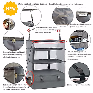 Hongmeru Portable Hanging Travel Shelves Packing Cubes for Suitcases Organizer Luggage Organizers for Suitcase, Carry on Closet Suitcase, XL, Grey