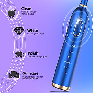 Tylola Travel Portable Sonic Electric Toothbrush for Adults-10 Dupont Premium Replacement Heads-1 Minute Automatic Cleaning &Drying Function-2 Minute Smart Timer-4 Modes,3 Intensity-Royal Blue