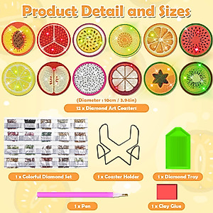 Billbotk 12 Pieces Diamond Painting Coasters with Holder, Diamond Art Coasters, Arts and Crafts for Adults, Small Diamond Painting Kits for Beginners