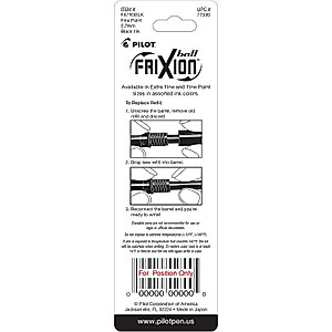 PILOT 77330 Frixion Gel Pen Refills, .7mm, Medium Pt, 3/PK, Black