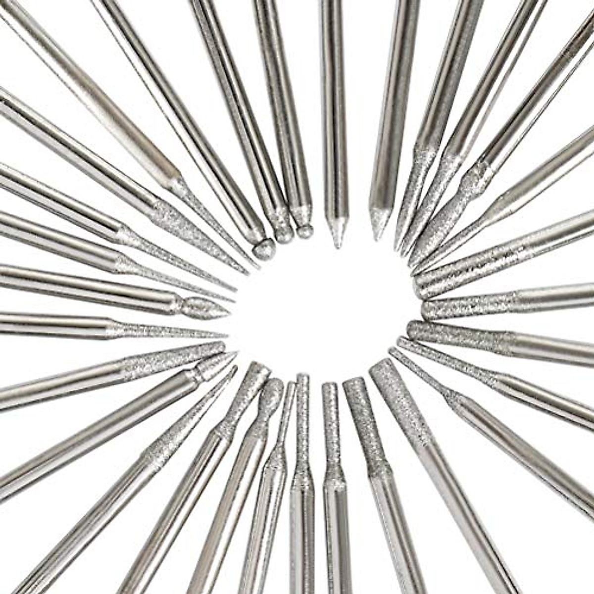 TIMESETL 90 Pcs Diamond Burr Bits Drill Kit for Engraving Carving Rotary Tool, 1/8"(3mm) Shank, for Glass, Gemstone, Metal