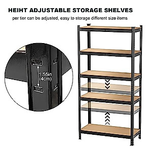 Bathroom Shelf Storage Unit Adjustable Storage Shelf with Durable MDF Board, 5-Tier Storage Shelf Home Office Corner Shelf, for Warehouse, Living Room, Garage, Shed, (59”H x 28”W x 12”D, Black)
