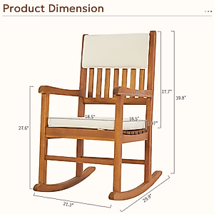 VINGLI Acacia Outdoor Rocking Chair with Cushions, Wooden Rocker Support 550 LBS for Indoors & Outdoors, 1 Pack
