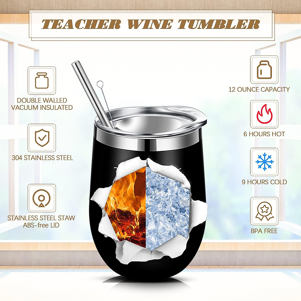 Didaey 36 Pcs Teacher Appreciation Gift Sets 12 Oz Teacher Wine Tumbler for Women Men Thank You Birthday Graduation Gifts 18 Best Ever Cup and 18 Keychain(Black)