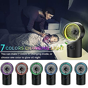 Portable Air Conditioner Fan, KUUOTE Mini Evaporative Cooler with 7 Colors Night Light, Personal Space Air Cooler Quiet Desk Fan Humidifier Misting Fan for Small Room Bedroom Home Office