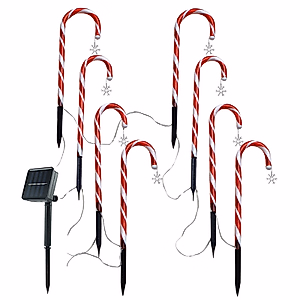 CENGNIAN Solar Garden Lights Outdoor Decor, Candy Cane Outdoor Landscape Lights 15in, 8 Pack LED Lighted Christmas Path Lights String End-to-End Plug in Waterproof Outside Candy Xmas Decorations