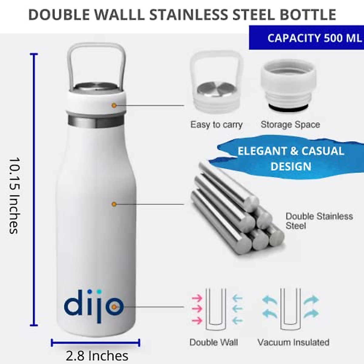 DIJO Insulated Water Bottle (White)