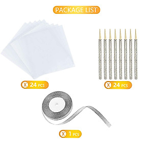 24 Pack Candy Apple Bamboo Sticks, Caramel Apple Wooden Bling Pointed Skewers,Food Sticks for Rice Krispy Treats Cookie Pops Brownies Corn Dogs with Glass Bag Glitter Ribbons Tie (Silver)