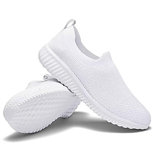 LANCROP Women's Walking Nurse Shoes - Mesh Slip on Comfortable Sneakers 8 US, Label 38.5 All White