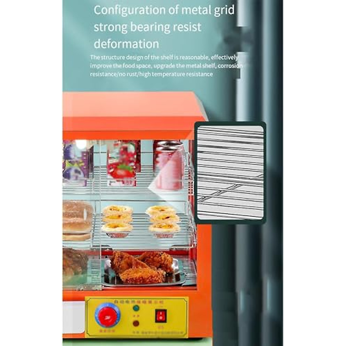 MBCEYLSTUB 2-Tier Countertop Food Warmer Commercial 3D Heating Pizza Pastry Warmer with Temperature Knob Display Kitchen Appliances