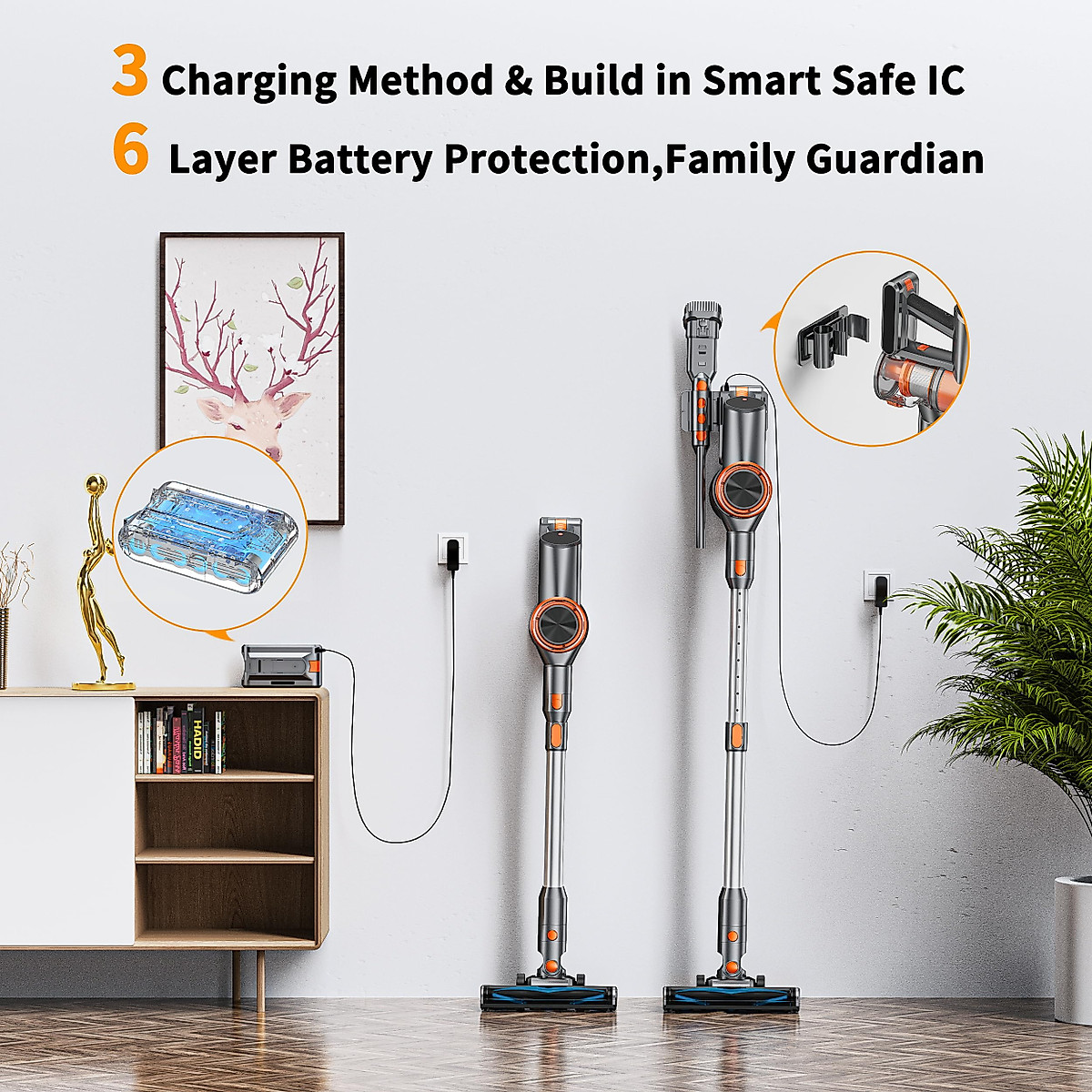 KOHE Cordless Vacuum Cleaner with LED Display, 6-in-1 Lightweight Stick Vacuum,45 Mins Max Runtime,2200 mAh Battery,Powerful Rechargeable Vacuum Cleaner for Hard Floor Carpet Pet Hair Home-V10