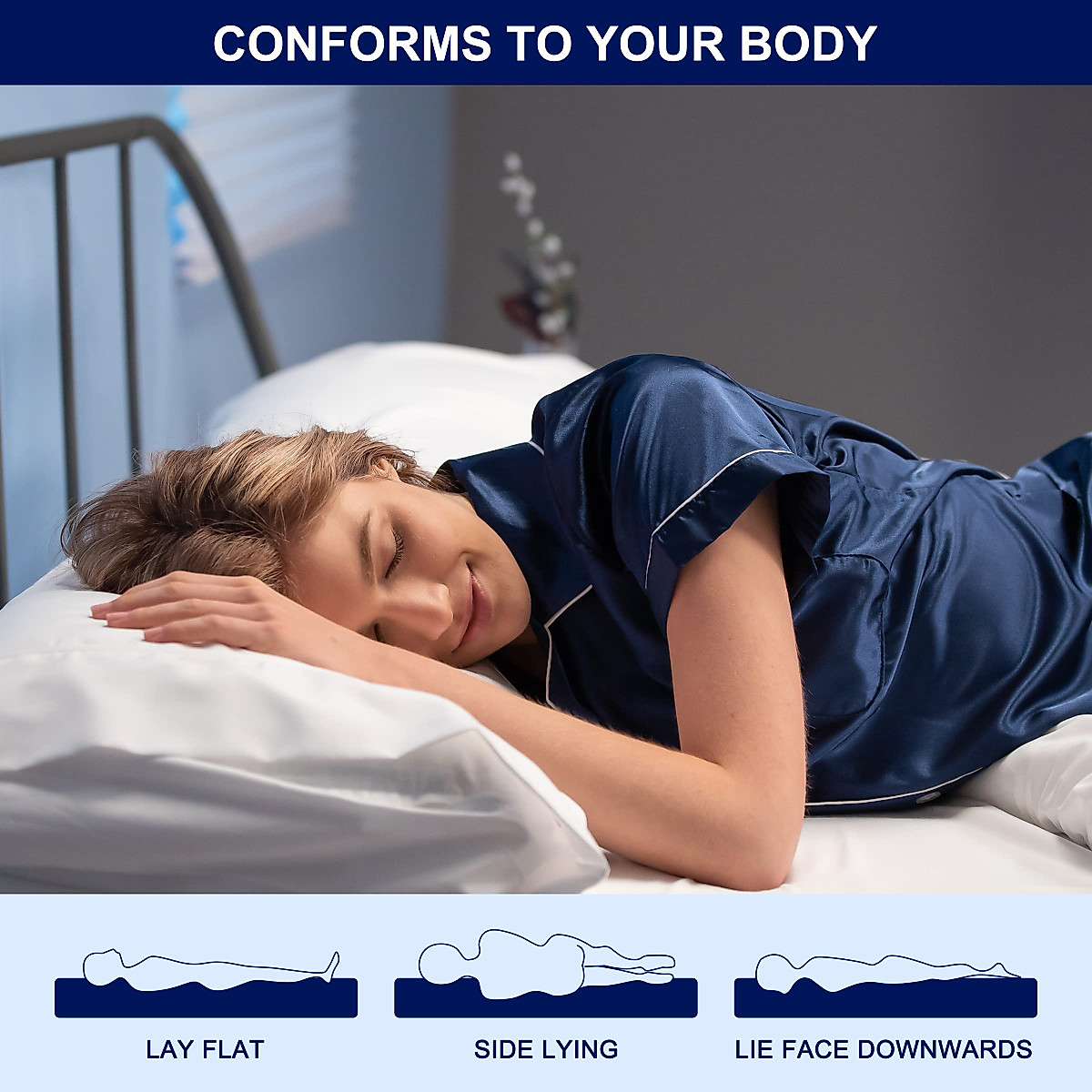 Subrtex 3 Inch Memory Foam Mattress Topper Mattress Pad Ventilated Gel Infused Bed Foam Topper for Pressure Relieving, CertiPUR-US Certified, Queen, Blue