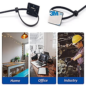 Strong Back-Glue Self Adhesive Cable Zip Tie Mounts Kit - 50 Set Cable Management Clips with 6" Zip Ties, Wire Holders and Screws - Outdoor Sticky Wire Organizer Clips-Black (50 Set, Black)