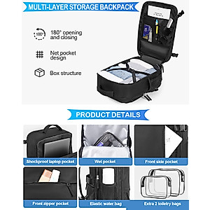 Getravel Travel Backpack For Women Men Airline Approved, Carry On Backpack, 17 inch Laptop Backpack, Waterproof Casual Outdoor Luggage Weedender Bag, Hiking Backpack(Black)