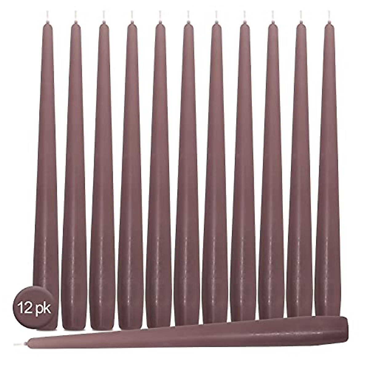 Hyoola Tall Taper Candles - 10 Inch Mauve Pink Unscented Dripless Taper Candles - 8 Hour Burn Time - 12 Pack