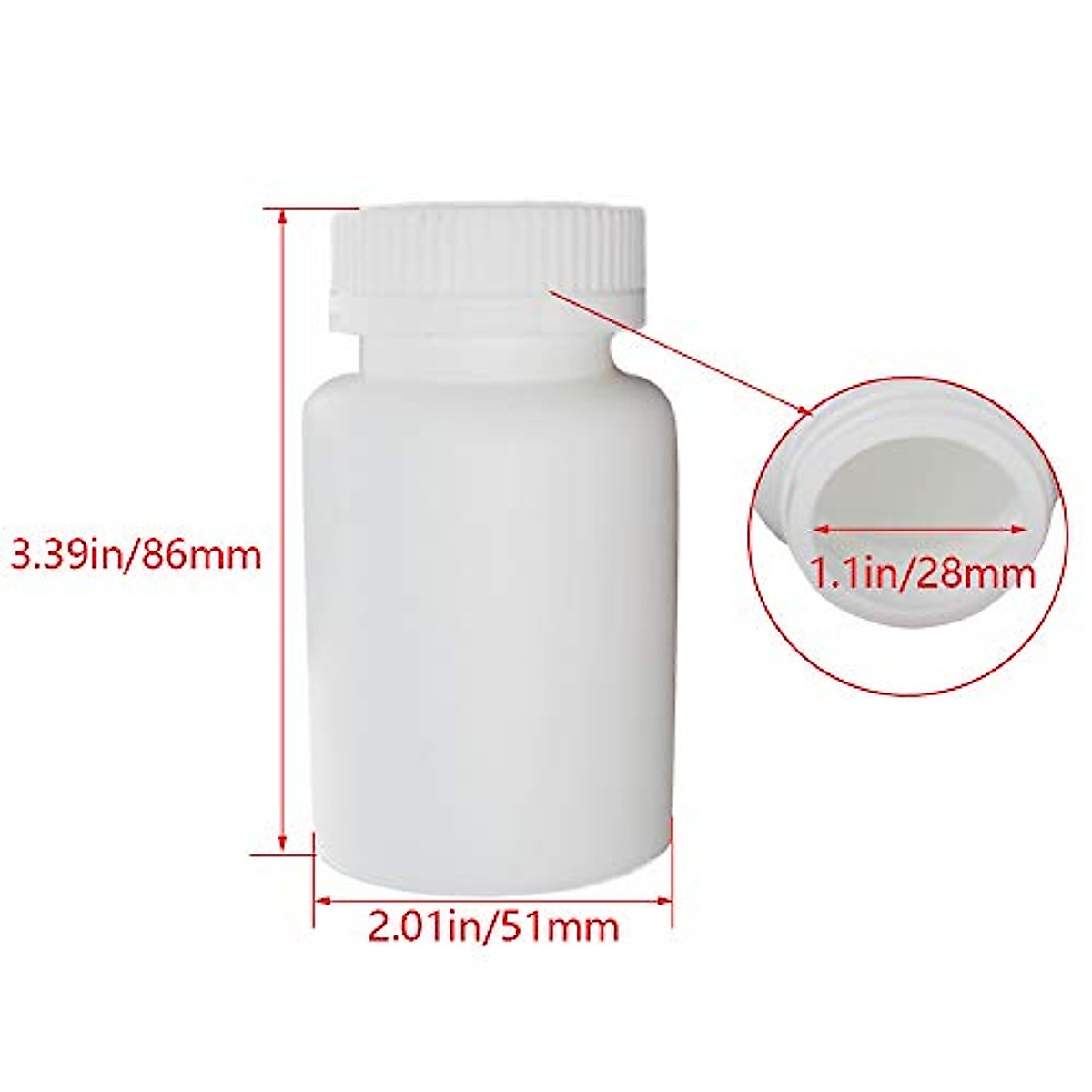 Othmro PE Plastic Lab Chemical Reagent Bottles 5pcs, 51ml/1.72oz Wide Mouth 28mmID Round Sample Liquid Storage Container Sealing Bottles White with Cap