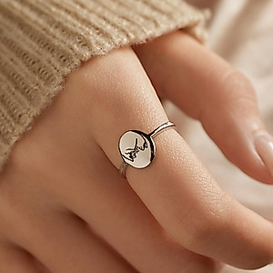 FUNYCHEN Sterling Silver Pinky Promise Ring for Women Mother Daughter Ring Dainty Friendship Ring for Bestie Minimalist Signet Valentine's Day Gifts Matching Rings for Couple US Size 5-10 (silver, 7)