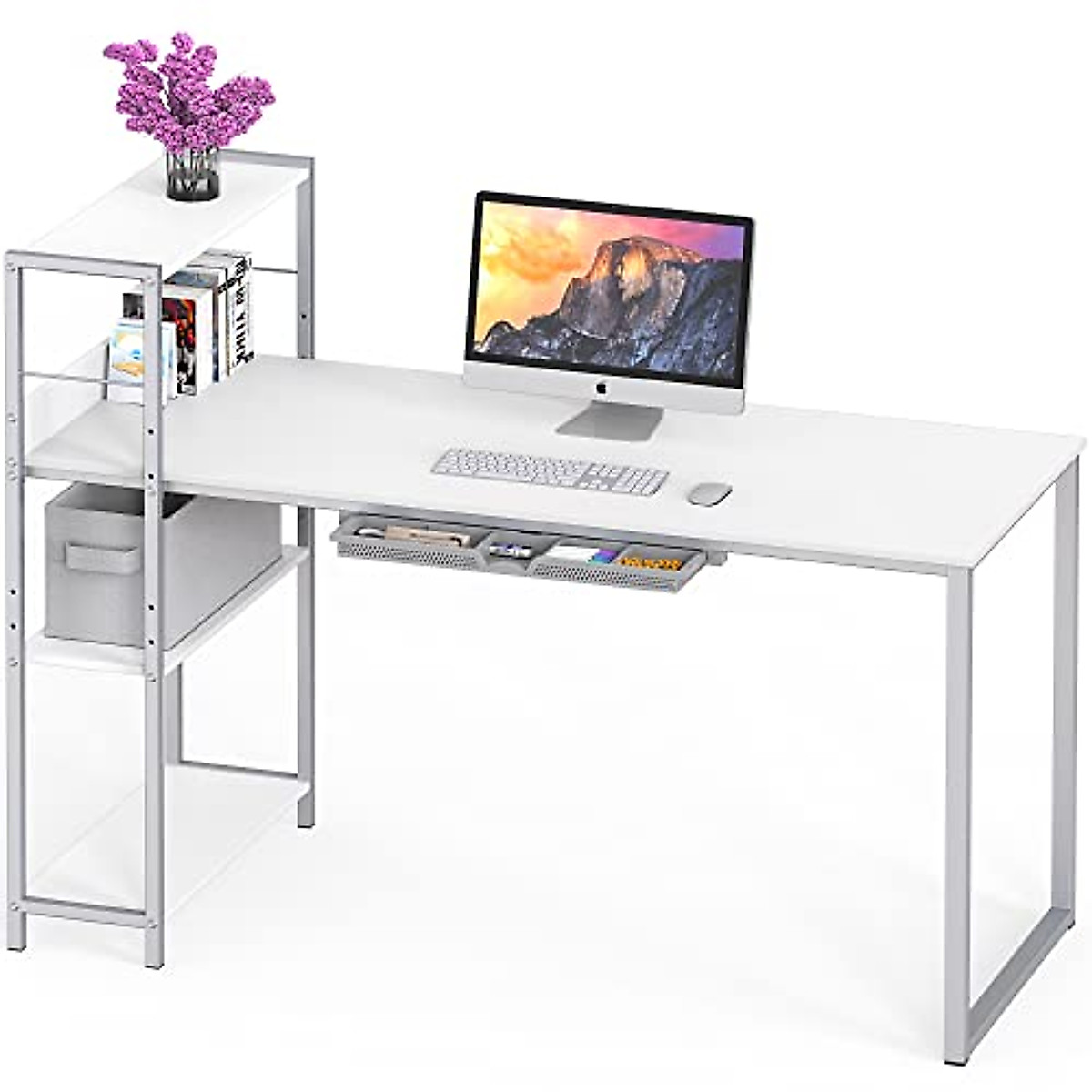 SHW 46-Inch Mission Desk with Side Shelf, White