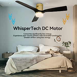 SMAAIR 52 Inch Black Smart Ceiling Fan with Lights and 10-speed DC Motor with Remote Control, Wifi Flush Mount Ceiling Fan App Control Works with Alexa/Google Assistant/SiriShortcut (Bronze/Black)