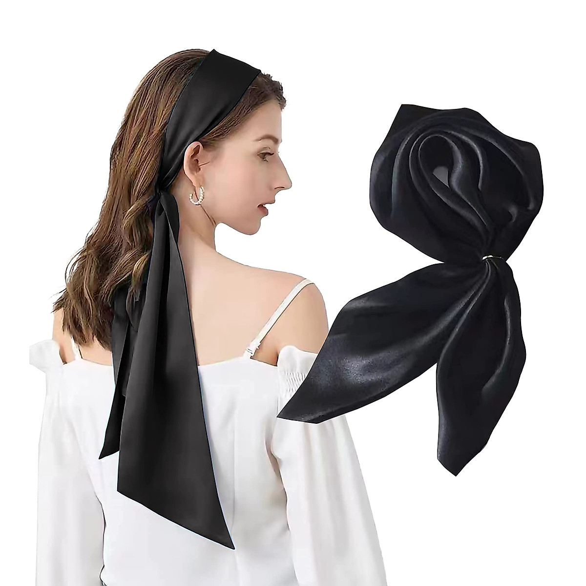 YILANFULL Silk Head Scarf for Women Silk Scarf 35'' Black Head Wrap Scarf Gifts for Mom Lightweight Head Scarves Square Bandanas