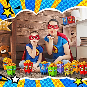 24 Pcs Hero Theme Popcorn Boxes Hero Party Supplies Snack Treat Box Cookie Box Popcorn Containers for Kids Adults Candy Baby Shower Favor Birthday Party Supplies