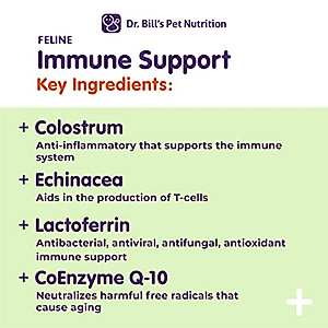 Dr. Bill’s Feline Immune Support | Immune Support for Cats | Colostrum for Cats | Pet Supplement | Includes Beta Glucan, Lactoferrin, Colostrum, Zinc, Coenzyme Q-10, and Bifidobacterium