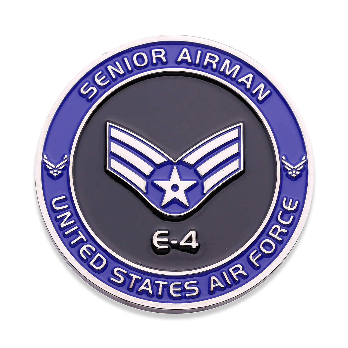 Air Force Senior Airman E4 Challenge Coin! United States Air Force Senior Airman Rank Military Coin. E-4 USAF Challenge Coin! Designed by Military Veterans - Officially Licensed Product!