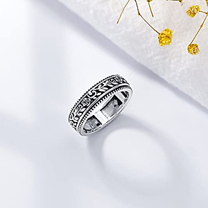 PROESS Rose Spinner Ring 925 Sterling Silver Fidget Anxiety Ring Thumb Ring Stress Relief Ring Rose Leaves Ring Jewelry Size 8 for Birthday Christmas for Women Men