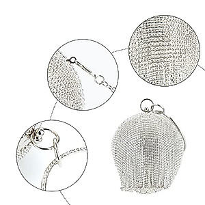 GripIt Women's Evening Round Ball Tassels Bag Diamond Clutch Purse Glitter Party Wedding Handbag with Chain,Silver