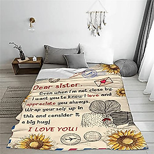 AJIIUSV to Sister Gifts Sunflower Sister Throw Blanket Christmas Blanket Gifts for Sister Birthday Thanksgiving Valentines Gifts 50"x60"