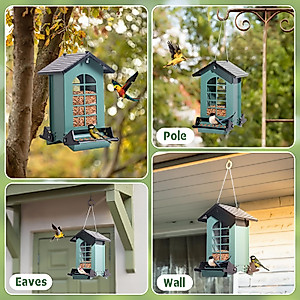 Squirrel Proof Bird Feeder for Outdoors Hanging, Metal Hanging Bird Feeder with Bilateral Weight-Activated Perches, 8LBS Large Capacity Wild Bird Feeder, Squirrel Chewing Proof