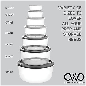 COOK WITH COLOR Round Food Storage Containers with Lids, Easy-Find Nesting Plastic Containers, 14 Piece Set (Grey Ombre)