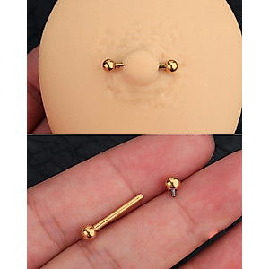 OUFER Nipple Piercing Jewelry, Titanium Nipple Rings, Internally Threaded 14G Straight Nipple Barbells Piercing Jewelry, Gold Nipple Jewelry for Women Men