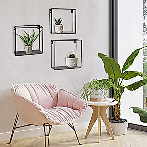 WHW Whole House Worlds Industrial Chic Box Floating Shelves, 3 Wall Mounted Pieces, Black Iron, 7 3/4, 7, and 6 Inches Square, Easy to Hang Wall, from The Loft Living Collection