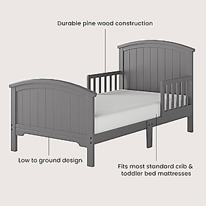 Child Craft Hampton Arch Top Toddler Bed for Kids with Guard Rails, Low to Ground Design, Made of Pinewood, Featuring Clean Lines to Match Any Décor (Cool Gray)