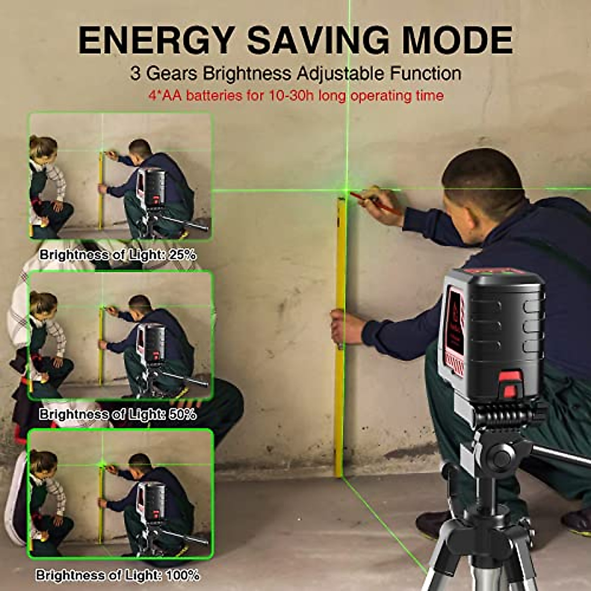 AmzGod Self Leveling Laser Level - 100ft/30m Green Cross Line Laser Level Line Tool with Dual Modules, 3 Brightness Adjustments, Manual and Pulse Mode, IP54 Waterproof, 360° Rotatable Magnetic Bracket