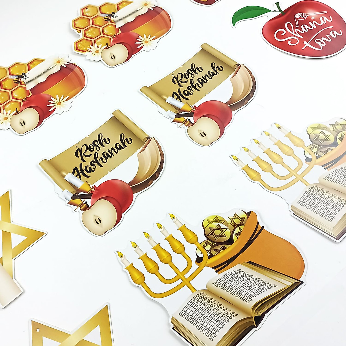 LOONELO 38pcs Happy Sukkot Hanging Swirls, Chag Sameach Party Foil Ceiling Swirls Streams, Happy Sukkah Sukkot Decorations for Jewish Holiday Celebration Festival Decoration and Party