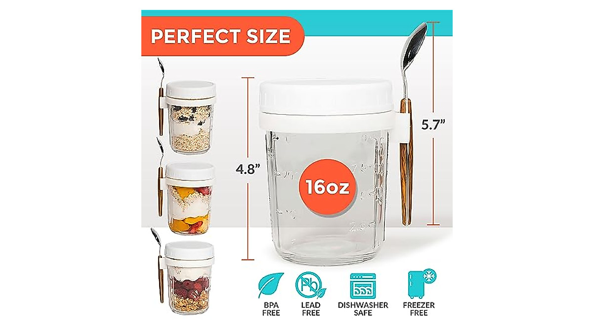 4 Pack Overnight Oats Containers - BPA Free & Airtight