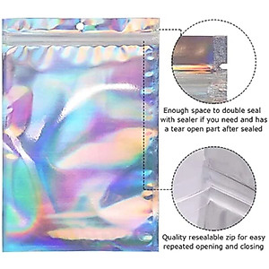 Mylar Bags Pack of 100 - Resealable Bags for Small Business 3x4 Holographic Bags - Smell Proof Bags with Clear Side, Scent Proof Bags for Freshies and Small Ziplock Bags for Jewelry/Lip Gloss