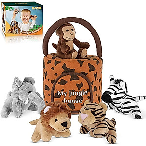 Jungle Friends Talking Plushie Set - for Boy & Girl, Realistic Sounding Stuffed Animal Toys Babies, Toddlers & Children - Lion, Elephant, Tiger, Zebra & Monkey